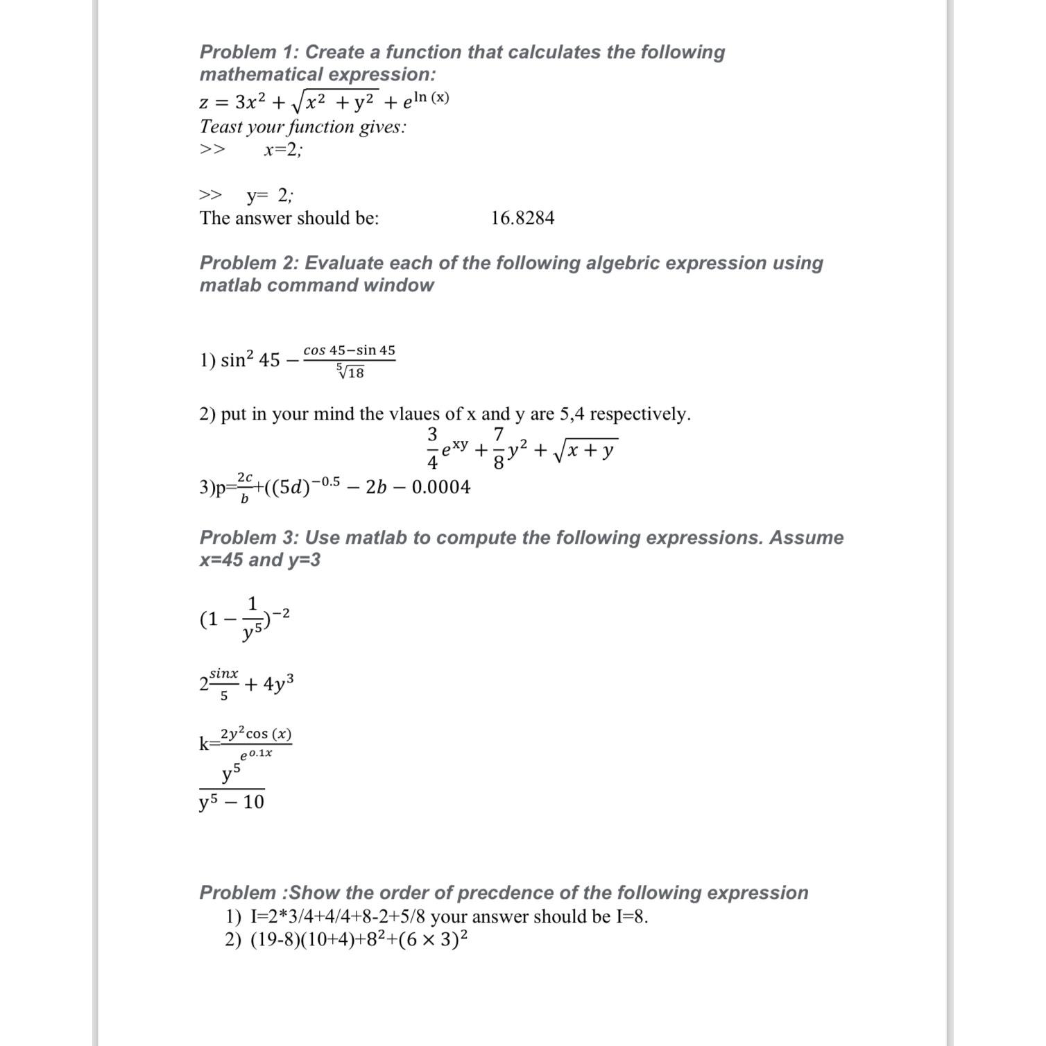 Solved Problem 1: Create a function that calculates the | Chegg.com