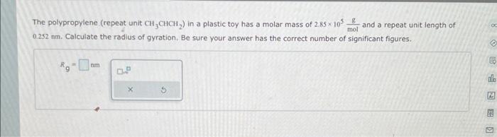 Solved The polypropylene (repeat unit CH3CHCH2 ) in a | Chegg.com