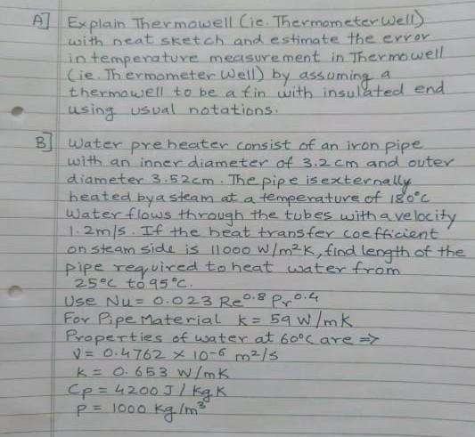 Solved A] Explain Thermowell Cie Thermometer well) with neat | Chegg.com