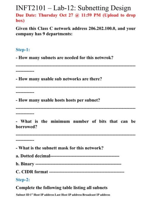 Solved Given This Class C Network Address 206 202 100 0 And