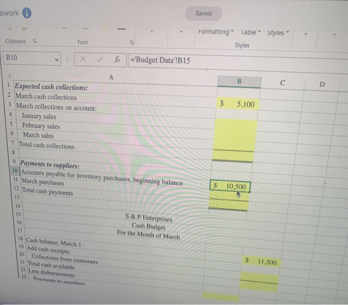 Solved mework i Saved Styles Clipboard Formatting Table | Chegg.com