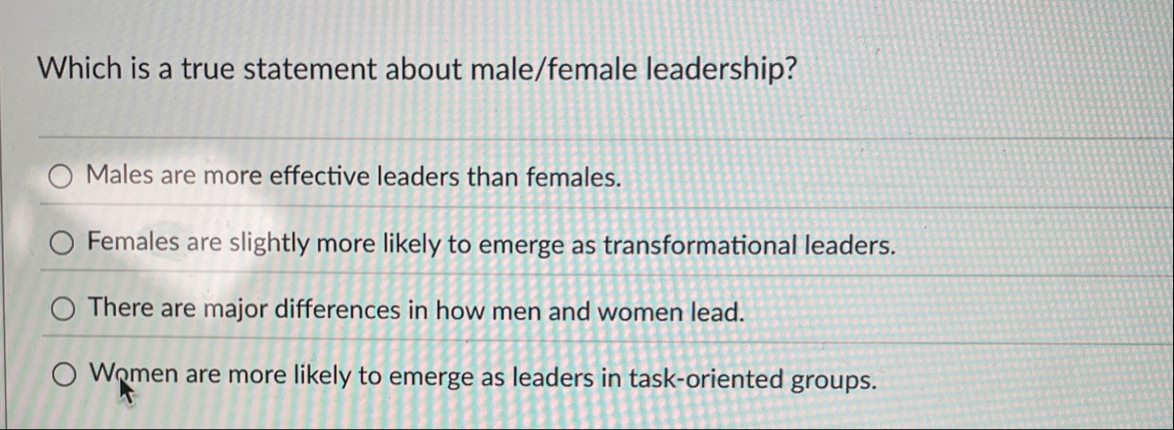 Solved Which is a true statement about male/female | Chegg.com