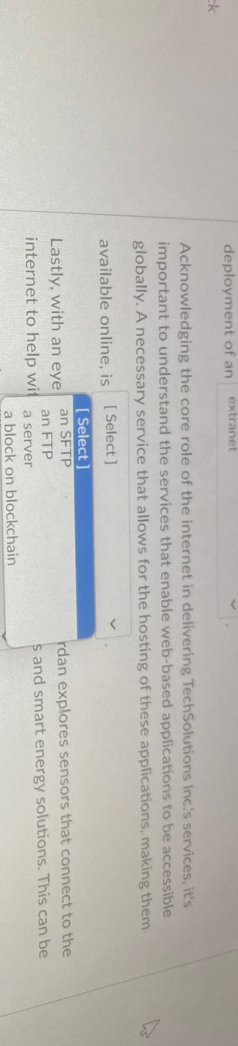 Solved deployment of anextranetAcknowledging the core role | Chegg.com