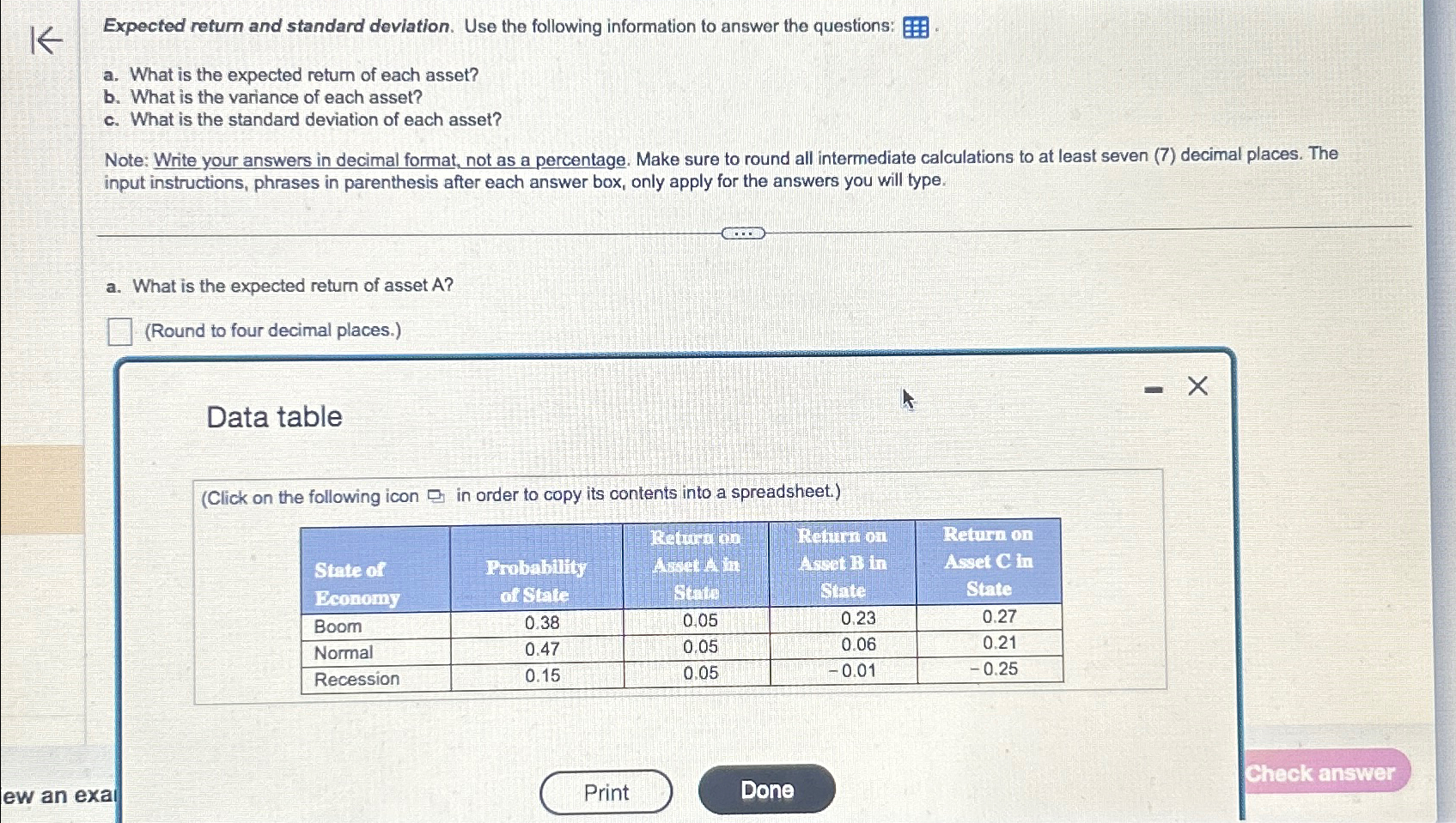 Solved Expected return and standard deviation. Use the | Chegg.com