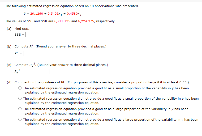 The following estimated regression equation based on | Chegg.com