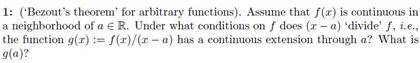 Bezout's theorem' for arbitrary functions). Assume | Chegg.com