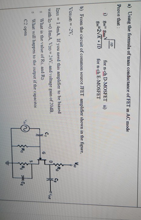 Solved a) Using the formula of trans conductance of FET in | Chegg.com