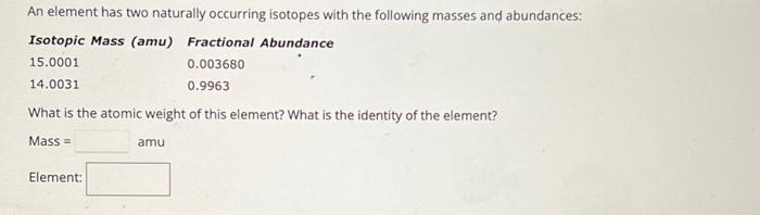 Solved An element has two naturally occurring isotopes with | Chegg.com