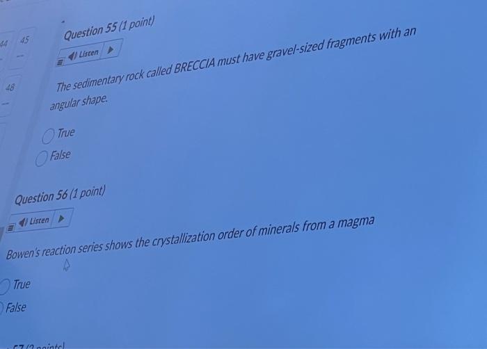 Solved Question 55 (1 point) The sedimentary rock called | Chegg.com