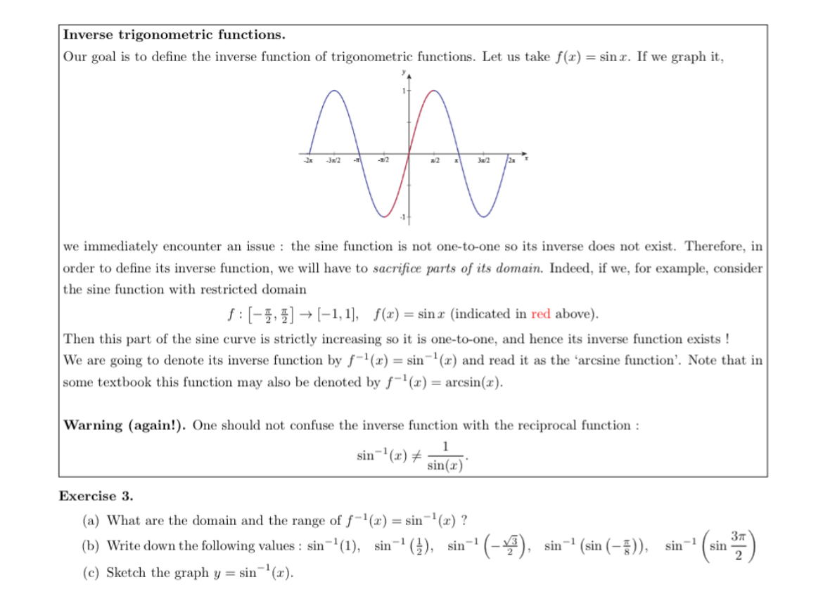 Solved Inverse trigonometric functions.Our goal is to define | Chegg.com