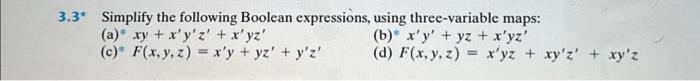 Solved 3∗ Simplify the following Boolean expressions, using | Chegg.com
