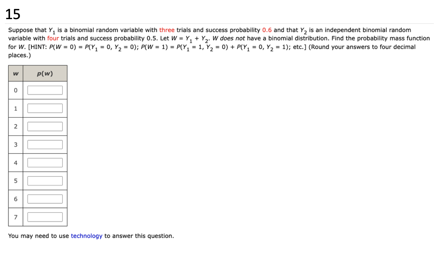 Solved 15Suppose that Y1 ﻿is a binomial random variable with | Chegg.com