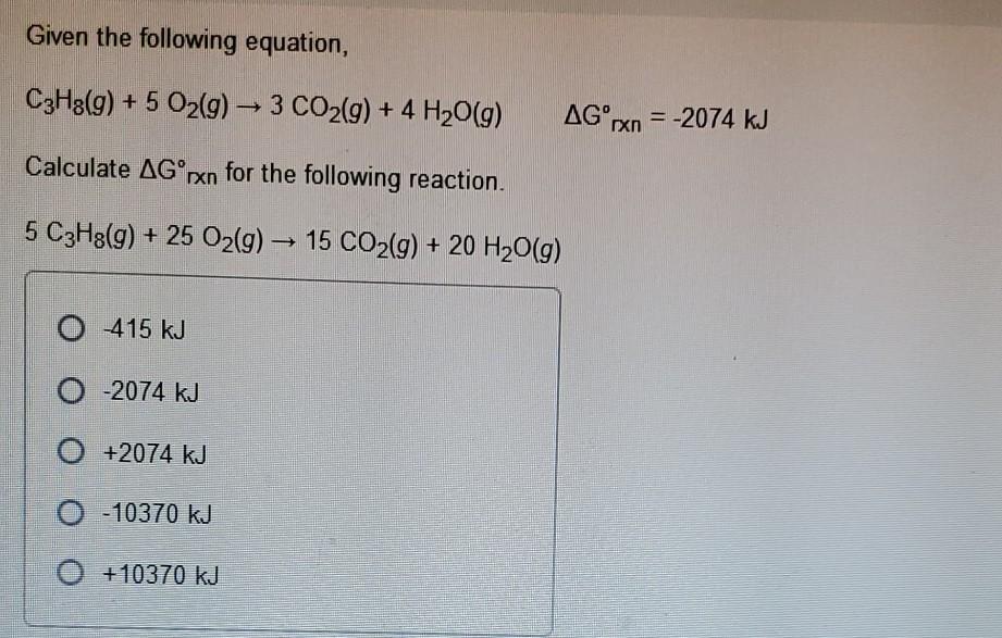 Solved Given the following equation, C3H3(g) + 5 O2(g) + 3 | Chegg.com