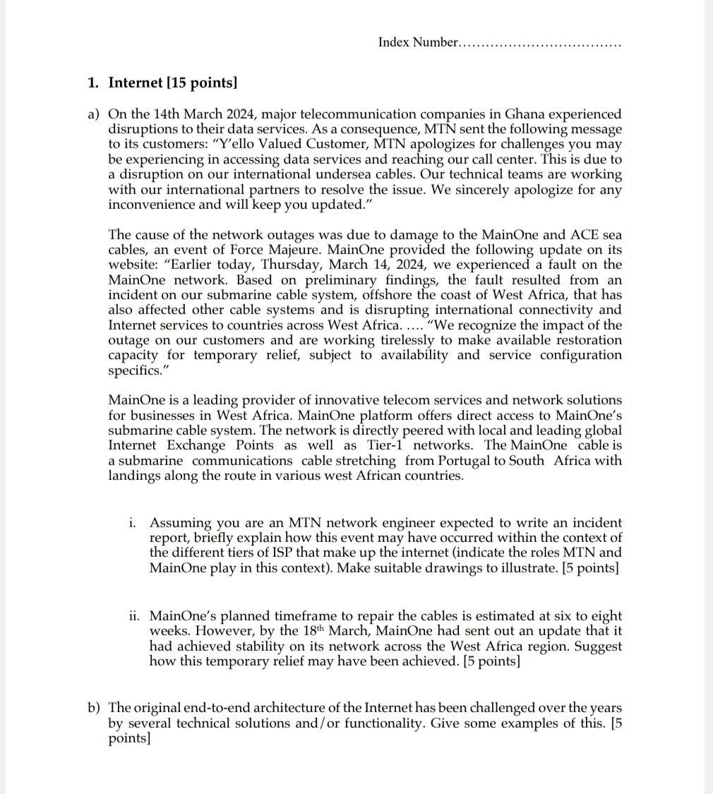 Solved Index Number.Internet [ 15 ﻿points]a) ﻿On the 14th | Chegg.com