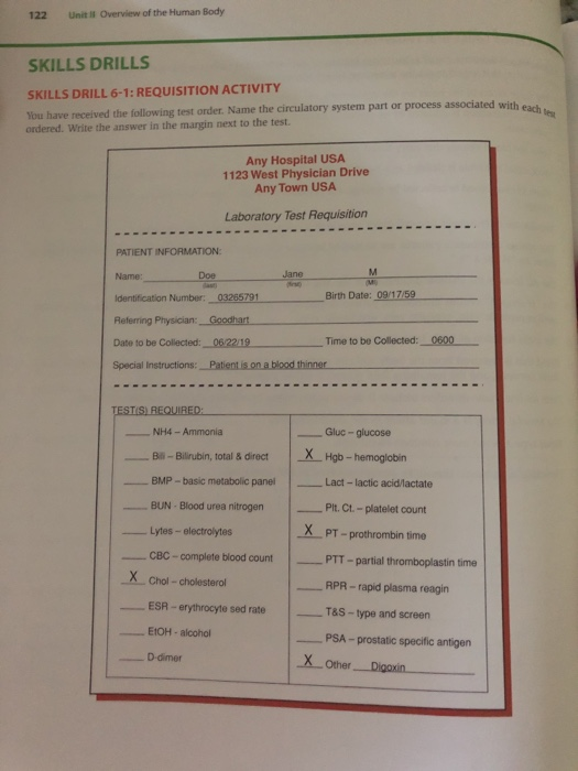 Solved 122 Unit Overview of the Human Body SKILLS DRILLS d | Chegg.com