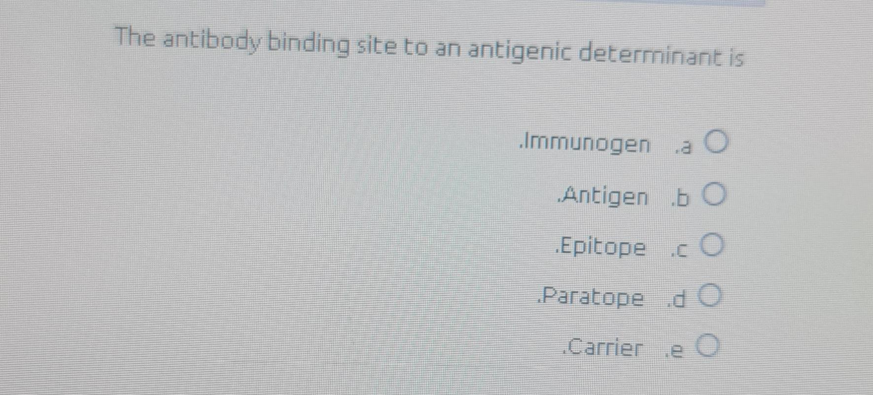 Solved The antibody binding site to an antigenic determinant | Chegg.com