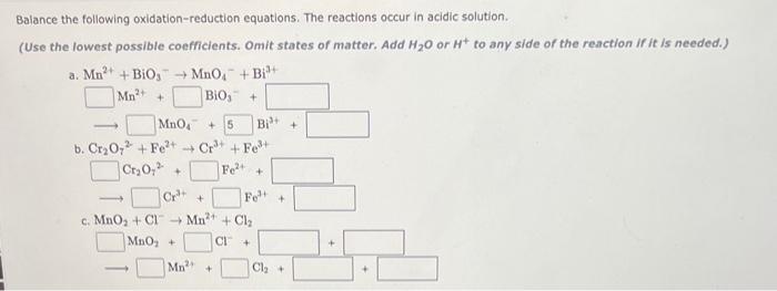 Solved Balance the following oxidation-reduction equations. | Chegg.com
