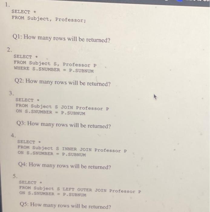 Solved Subiect Table - Table 2 Profescor Tahle1. SELECT * | Chegg.com