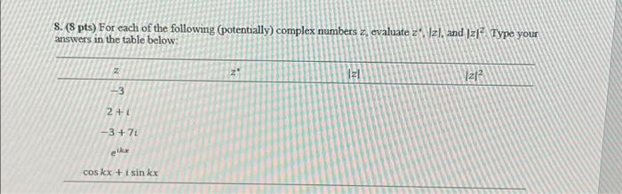 Solved 8. (8 pts) For each of the following (potentially) | Chegg.com