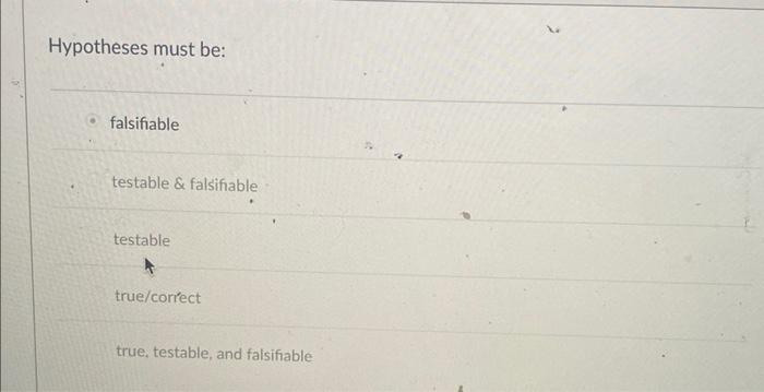 Solved Hypotheses must be: falsifiable testable \& | Chegg.com
