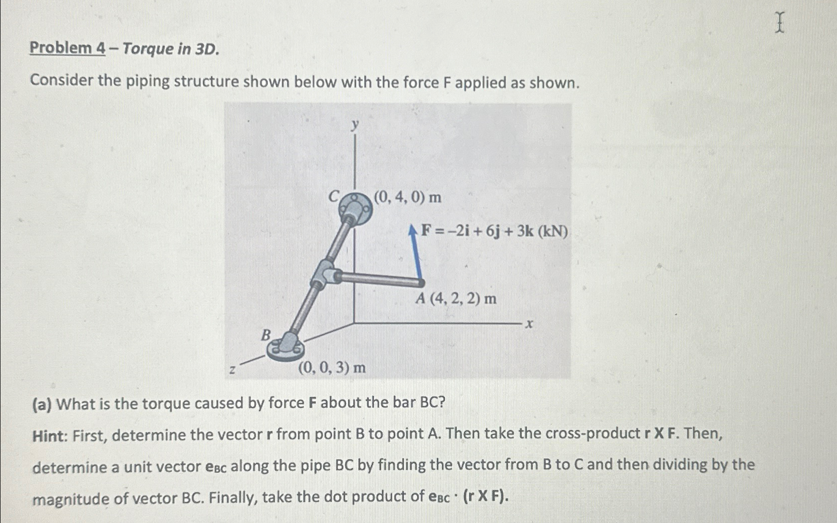 Solved Problem 4 - ﻿Torque in 3D.Consider the piping | Chegg.com