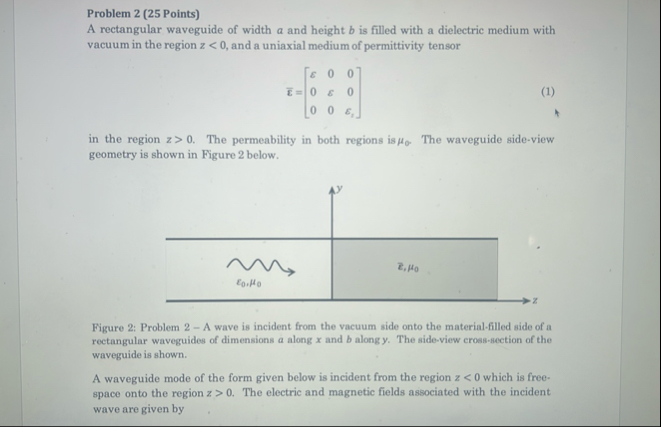 Solved Problem 2 ( 25 ﻿Points)A rectangular waveguide of | Chegg.com