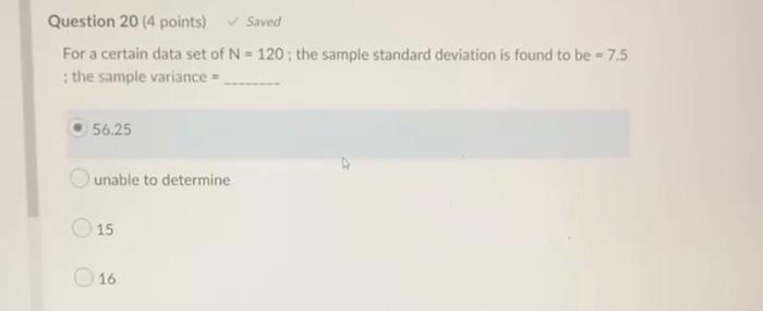 Solved Question 20 (4 points) Saved For a certain data set | Chegg.com