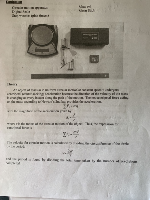 Equipment Circular motion apparatus Digital Scale | Chegg.com