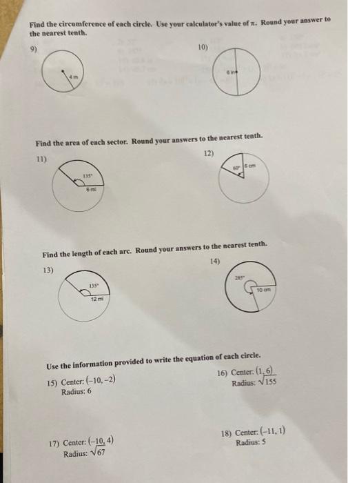 Solved find the circumference of each circle. use your | Chegg.com