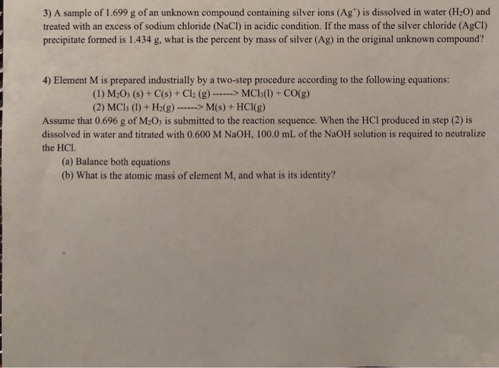 Solved 3) A sample of 1.699 g of an unknown compound | Chegg.com