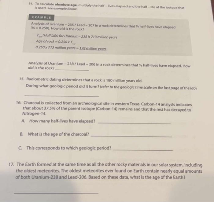 Solved 14. To calculate absolute age, multiply the half - | Chegg.com