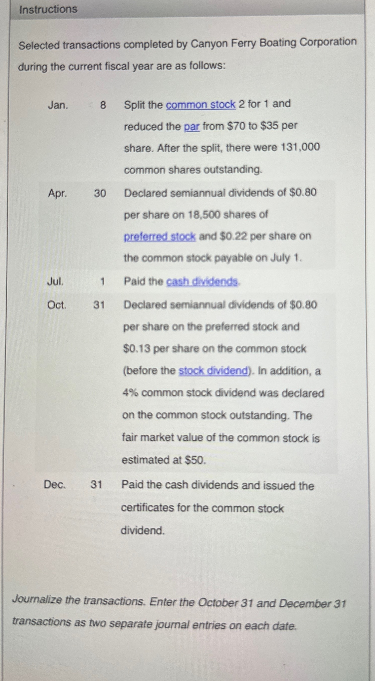 Solved InstructionsSelected transactions completed by Canyon | Chegg.com
