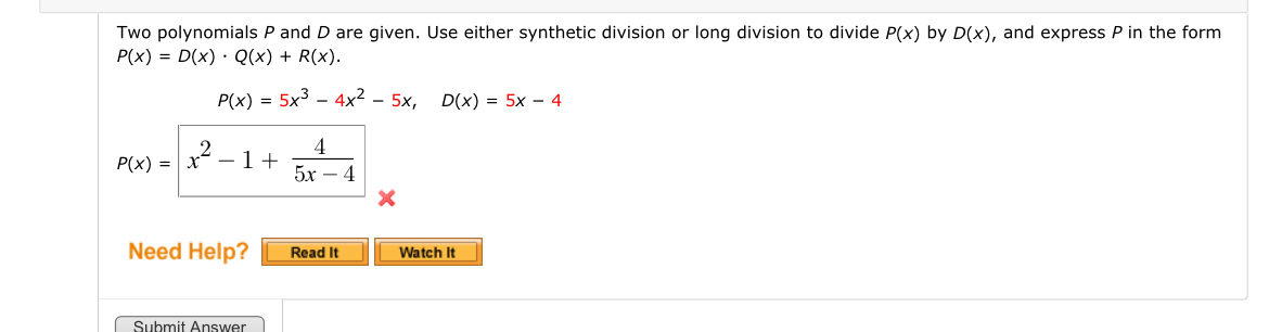 Solved Two polynomials P ﻿and D ﻿are given. Use either | Chegg.com