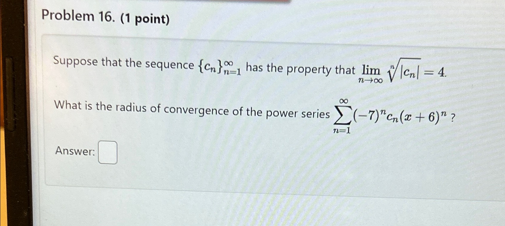 Solved Problem 16. (1 ﻿point)Suppose that the sequence | Chegg.com