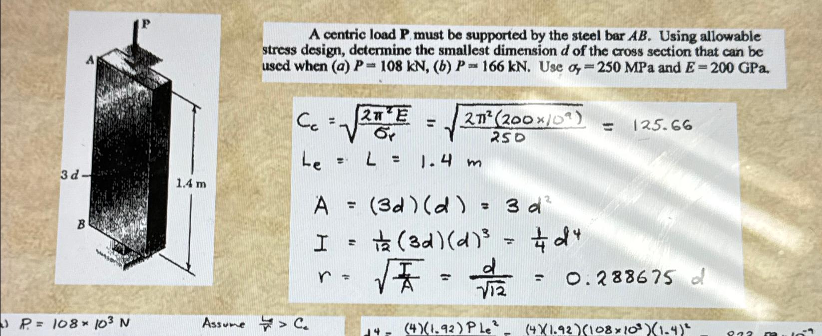Solved A centric load P must be supported by the steel bar | Chegg.com