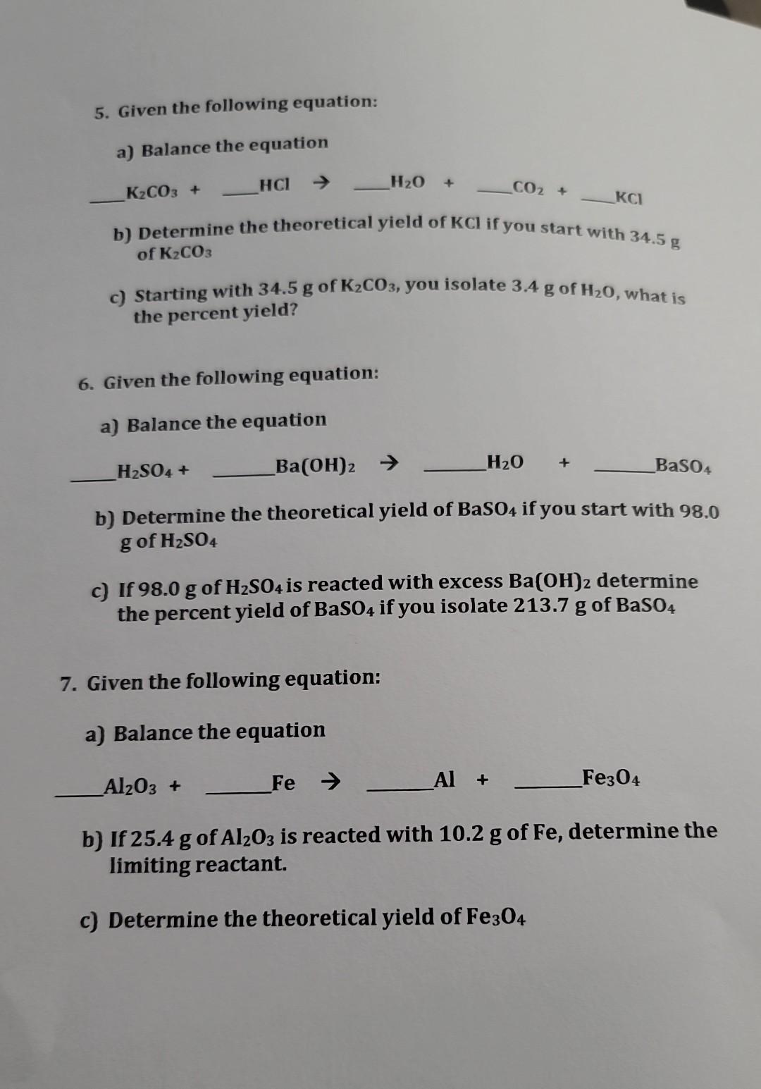 Solved 5. Given the following equation: a) Balance the | Chegg.com