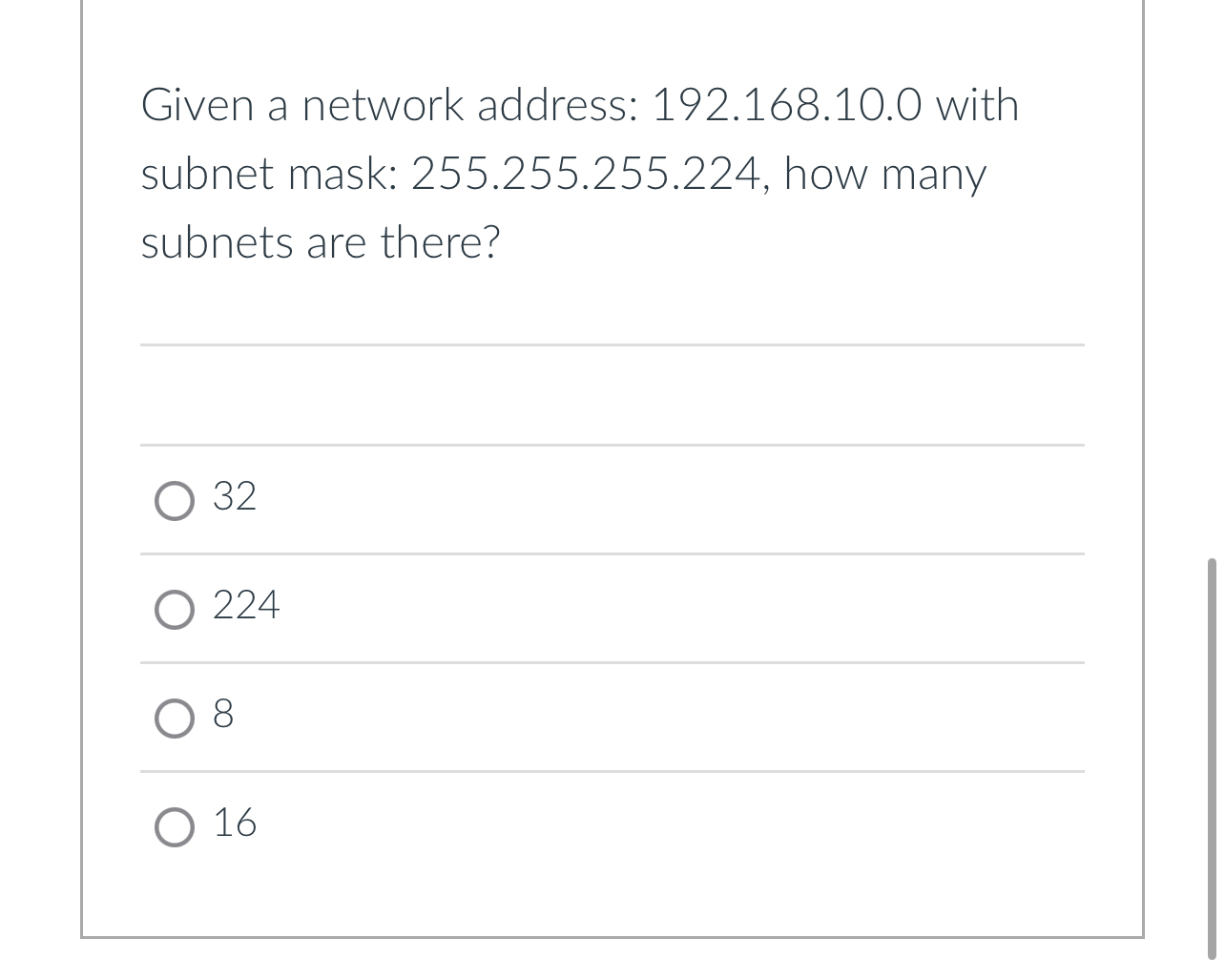 Solved Given a network address: 192.168.10.0 ﻿with subnet | Chegg.com