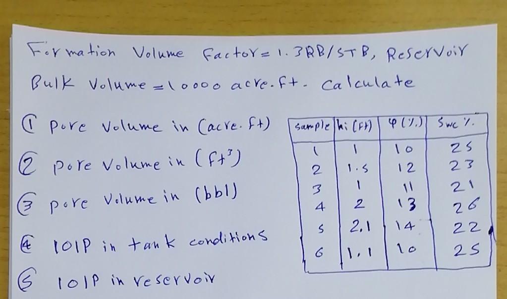 Solved Formation Volume factor= 1.3 RB/STB, Reservoir Bulk | Chegg.com