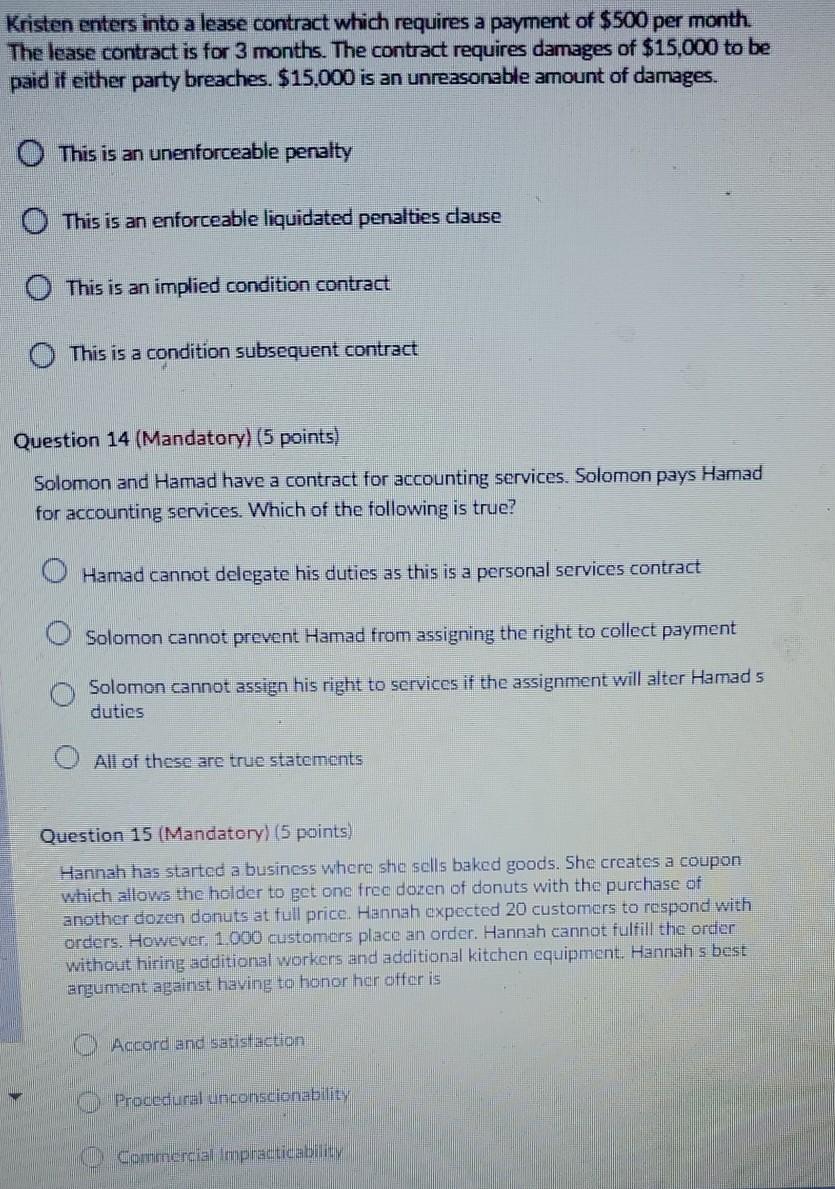 Solved Kristen enters into a lease contract which requires a | Chegg.com