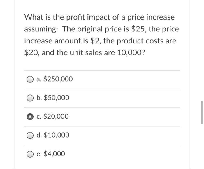 Solved What is the profit impact of a price increase | Chegg.com