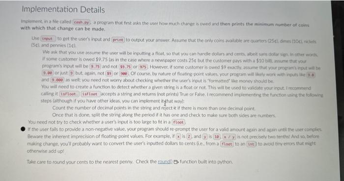 Solved Implementation Details Impiement, in a file calied a | Chegg.com