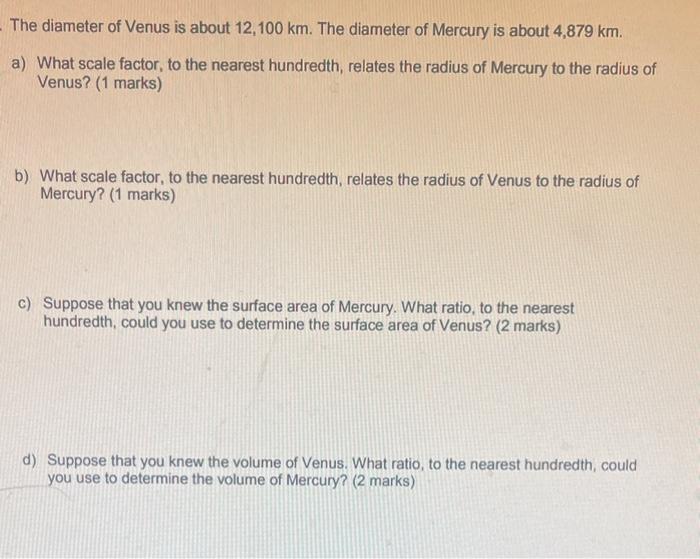 Solved The diameter of Venus is about 12,100 km. The | Chegg.com