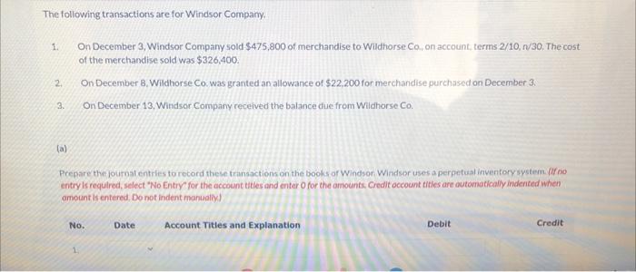 Solved The following transactions are for Windsor Company. | Chegg.com