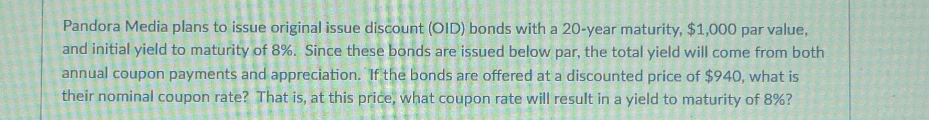 Solved Pandora Media plans to issue original issue discount | Chegg.com