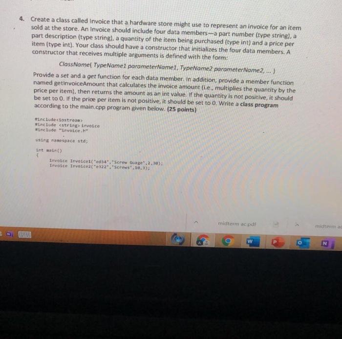 Solved 4. Create a class called Invoice that a hardware | Chegg.com