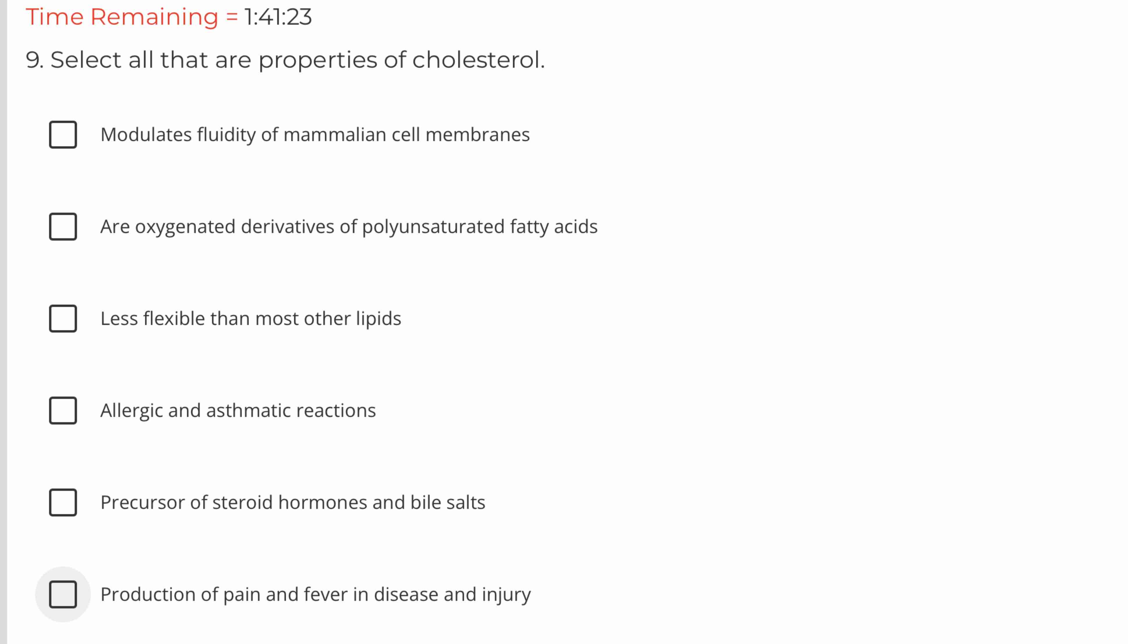 Solved Time Remaining = 1:41:239. ﻿Select all that are | Chegg.com