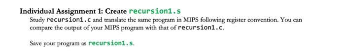 Solved Individual Assignment 1: Create recursion1.s Study | Chegg.com