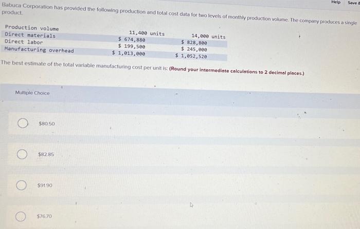 Solved Help Save Babuca Corporation has provided the | Chegg.com