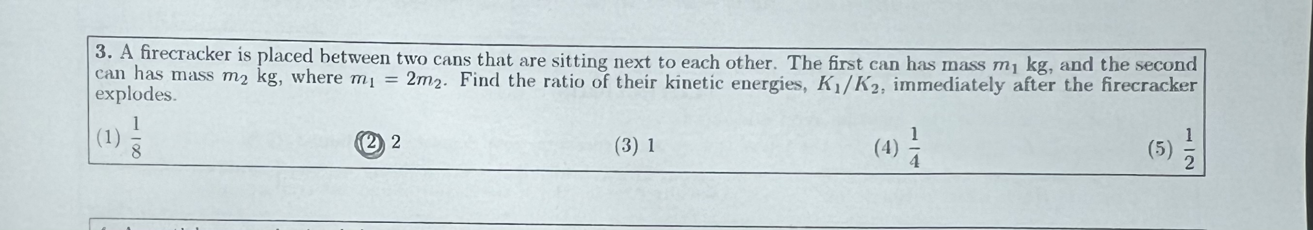 Solved A firecracker is placed between two cans that are | Chegg.com
