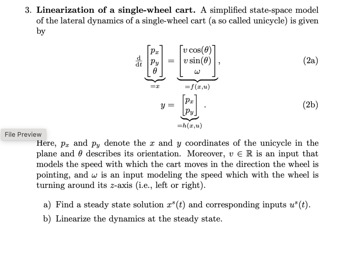 Solved Linearization of a single-wheel cart. A simplified | Chegg.com